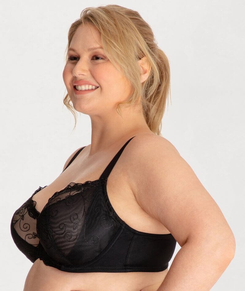 Ava & Audrey Elizabeth Embroidered Full Cup Underwired Bra - Black - Curvy