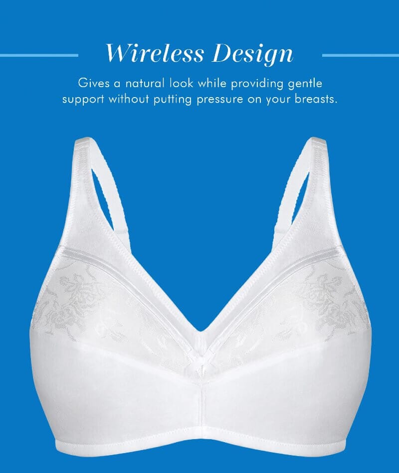 Bestform Floral Trim Wire-Free Cotton Bra With Lightly Lined Cups - Wh ...