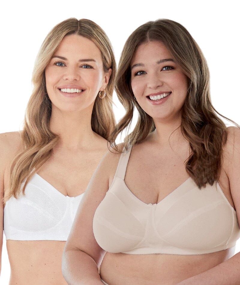 Bestform Satin Trim Wire Free Cotton Bra With Unlined Cups 2 Pack Nu
