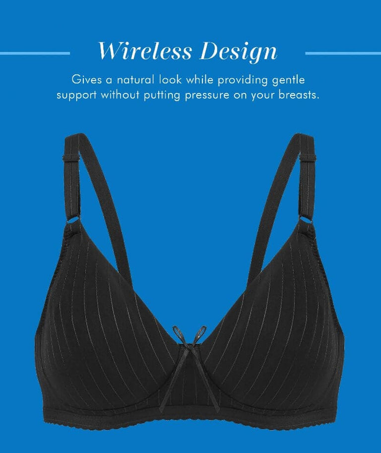 Bestform Striped Wire-Free Cotton Bra With Lightly Lined Cups - Black ...