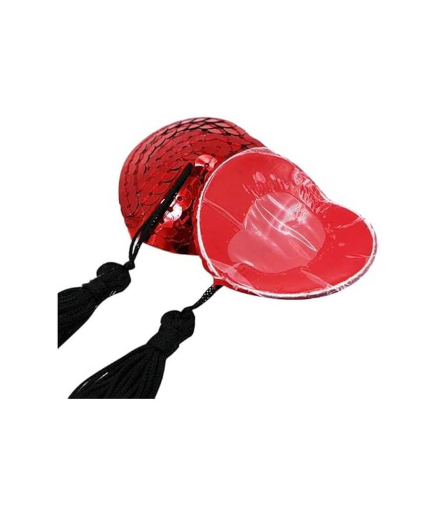 Curvy Heart Sequin with Tassel Nipple Covers - Red/Black - Curvy