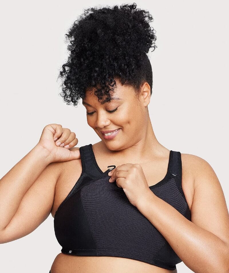 Glamorise Custom Control Wire-Free Sports Bra - Solid Black - Curvy