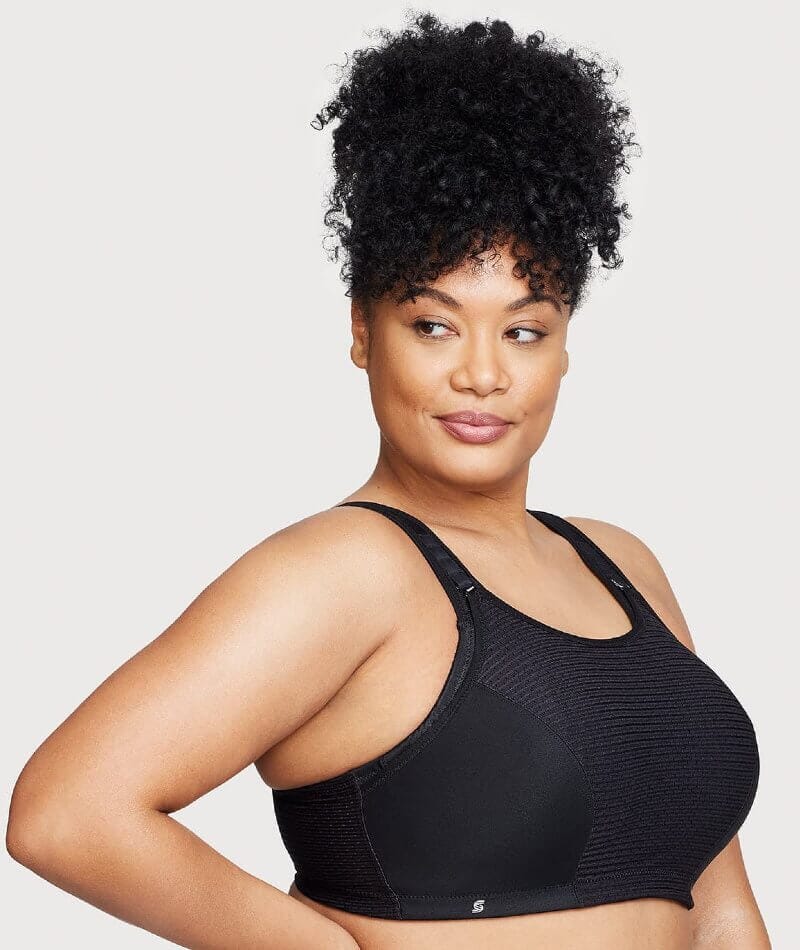 Glamorise Custom Control Wire-Free Sports Bra - Solid Black - Curvy