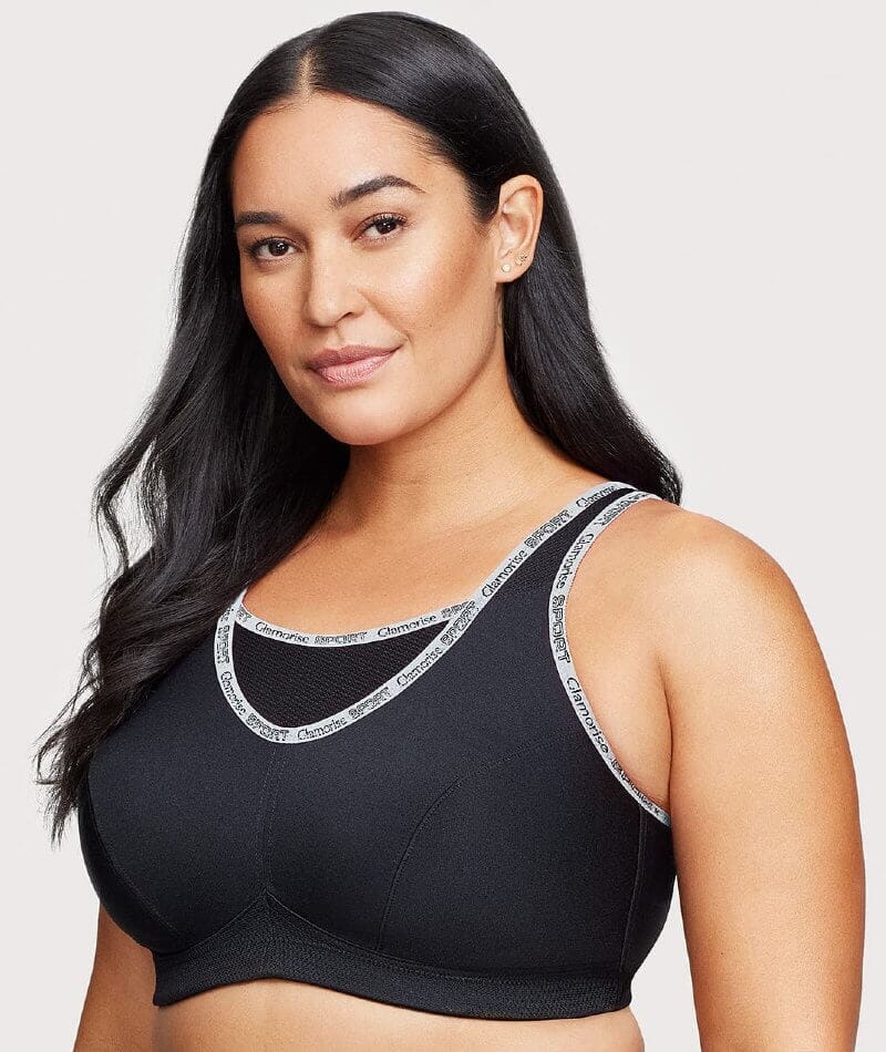 Glamorise No Bounce Camisole Wire Free Sports Bra Black Curvy