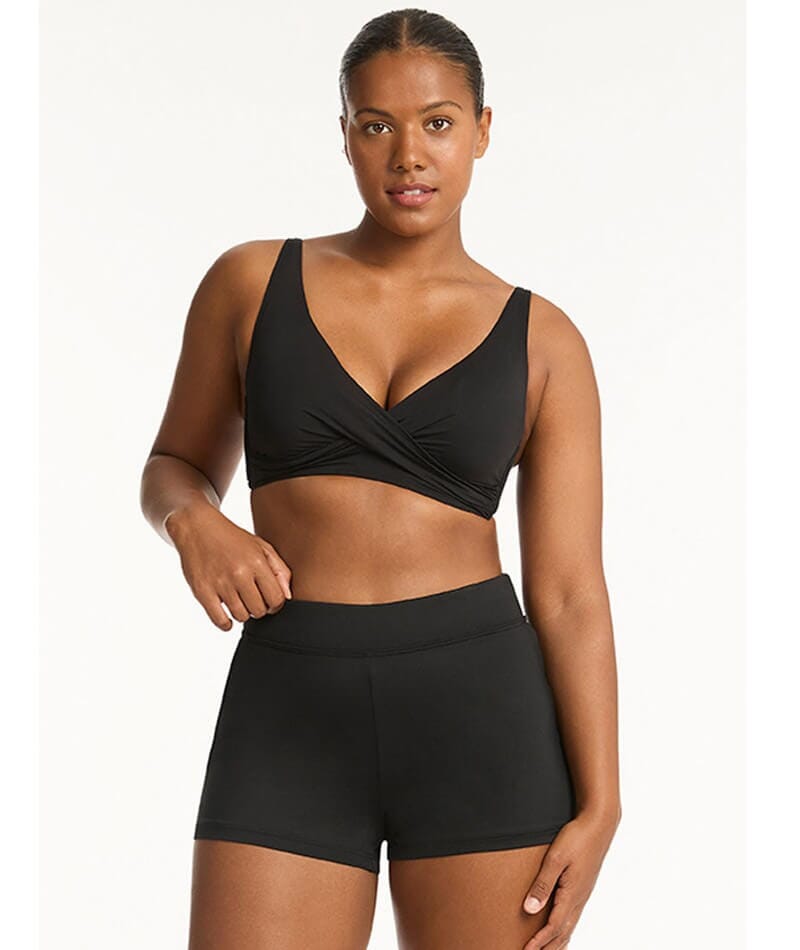 Sea Level Eco Essentials Cross Front A Dd Cup Bikini Top Black Curvy
