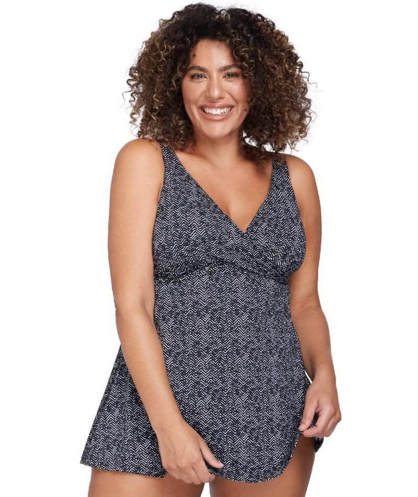 Artesands Zig Zag Delacroix Cross Over D-G Cup Swimdress - Black - Curvy