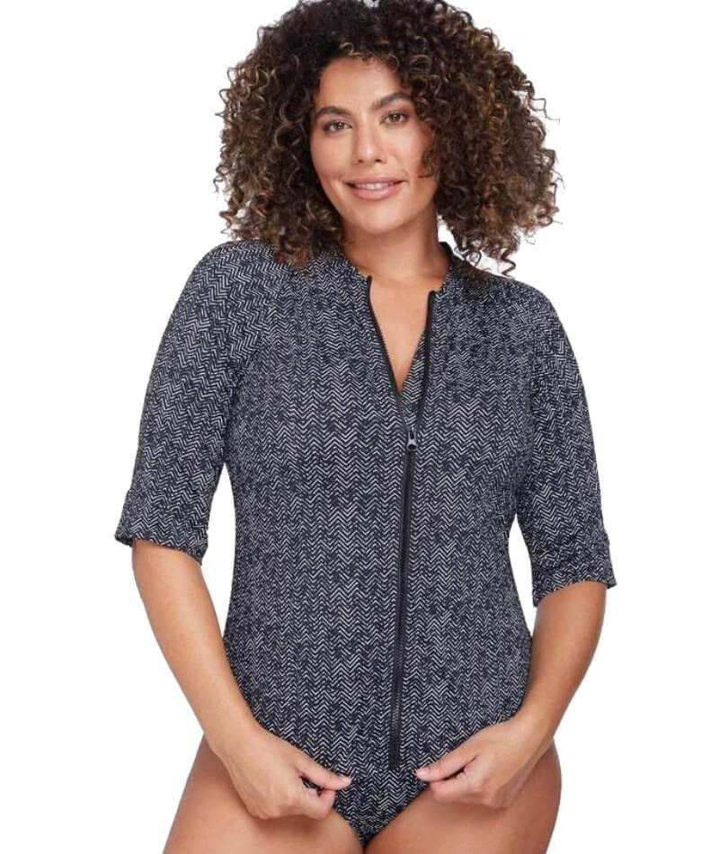 Artesands Zig Zag Sunsafe Short Sleeve Top - Black - Curvy