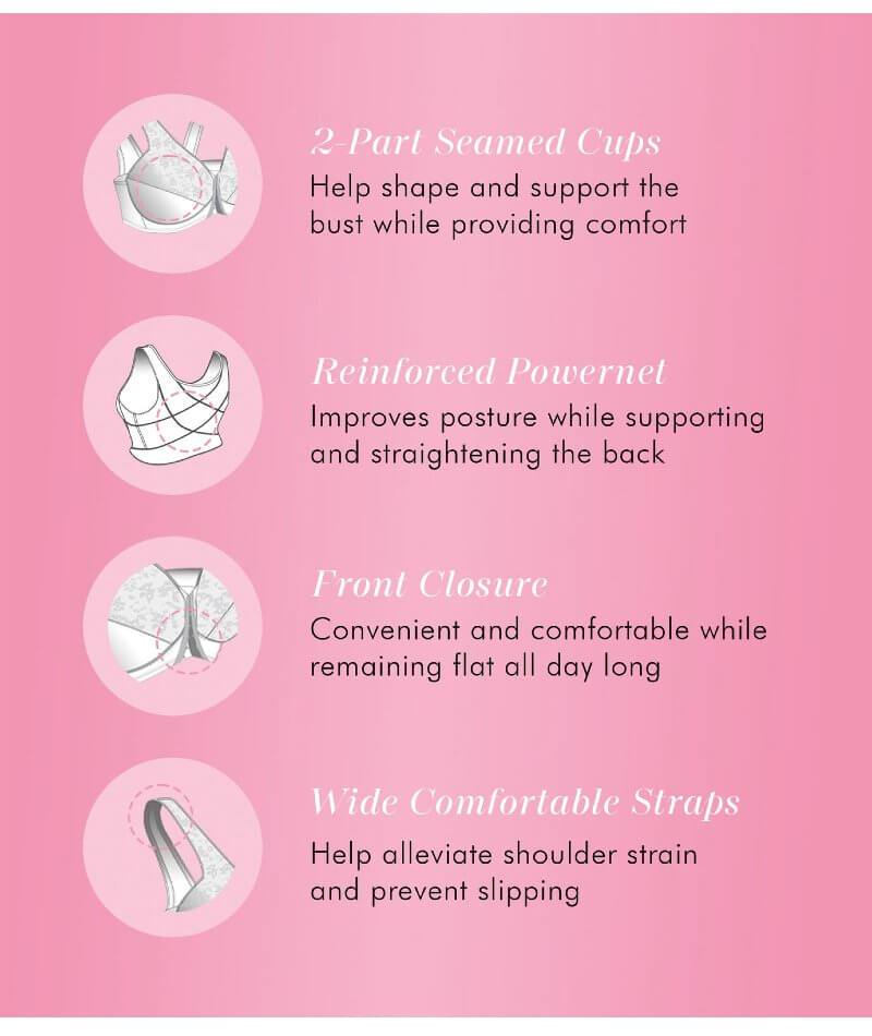 Exquisite Form Fully Front Close Wire-Free Posture Bra With Lace - Bla ...