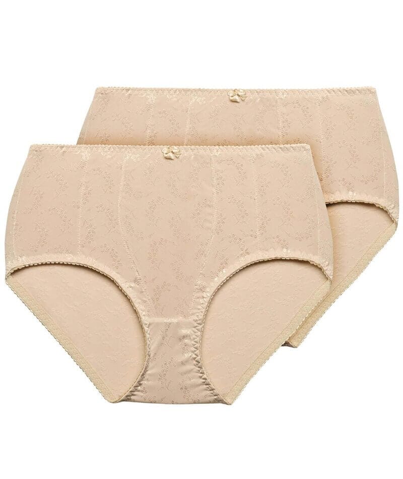 Exquisite Form Floral Jacquard Shaping Brief 2 Pack - Nude - Curvy