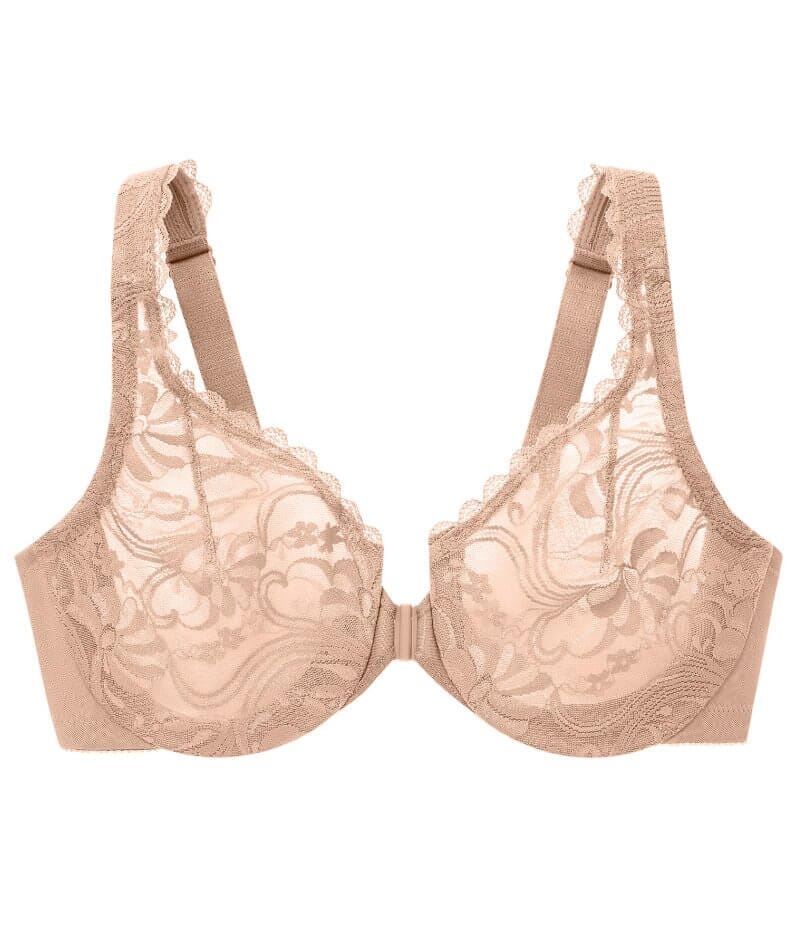 Glamorise WonderWire Front-Closure Stretch Lace Bra - Cafe - Curvy