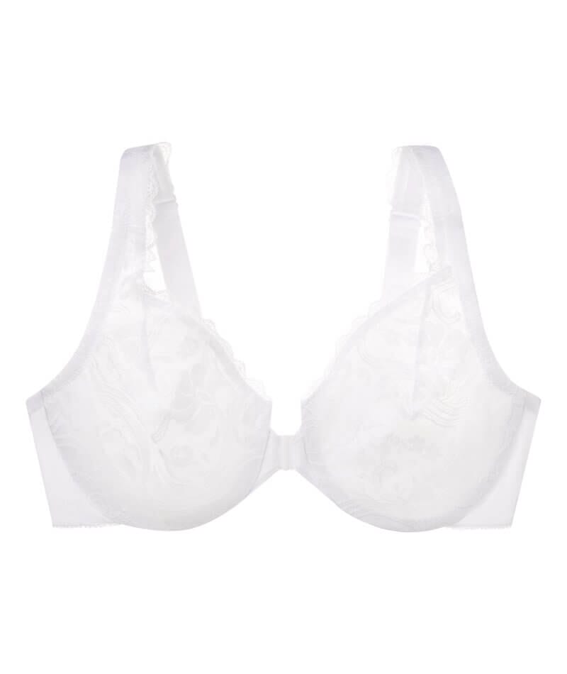 Glamorise WonderWire Front-Closure Stretch Lace Bra - White - Curvy