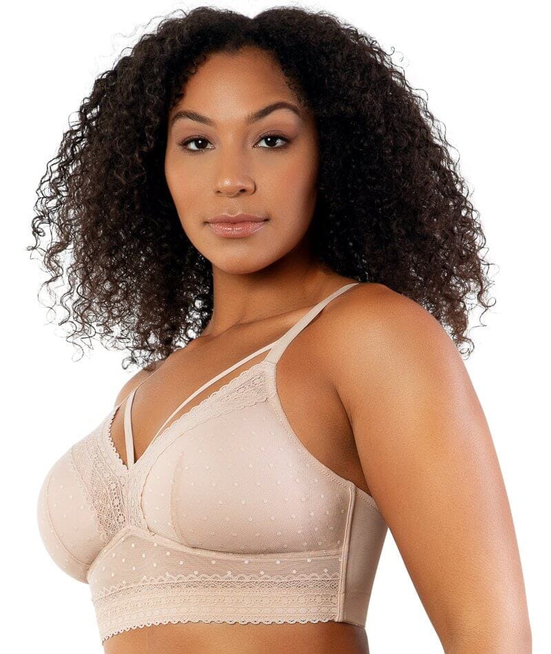 Parfait Mia Dot Wire-Free Longline Padded Lace Bralette - Cameo Rose - Curvy
