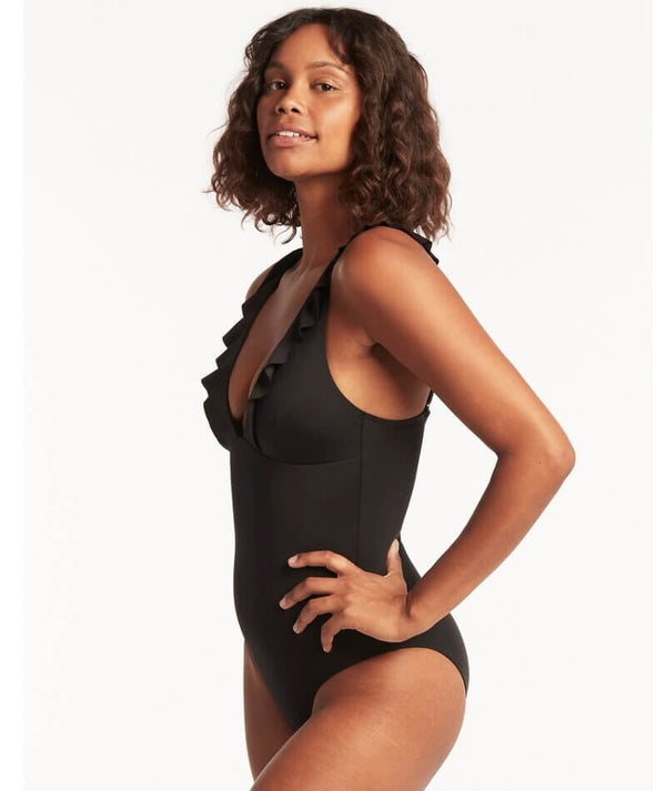 Sea Level Eco Essentials Frill One Piece Swimsuit Black Curvy